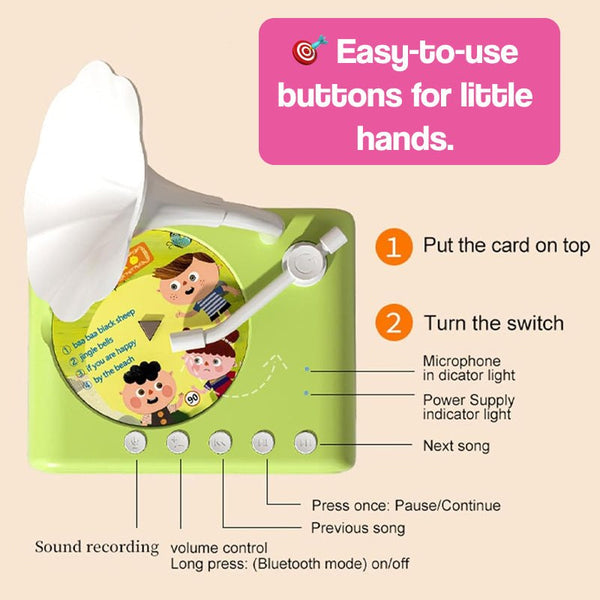 Smart Mini Phonograph with 96 Vinyls + Bluetooth - Little Learners Toys